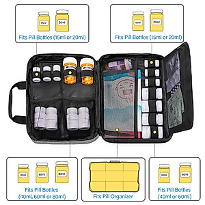 CURMIO Pill Bottle Organizer Portable Medicine Bag, Lockable Prescription Bottle Storage for Pill Bottles, Vitamins, Medical Supplements for Home Storage and Travel, Gray (Empty Medicine Bag)