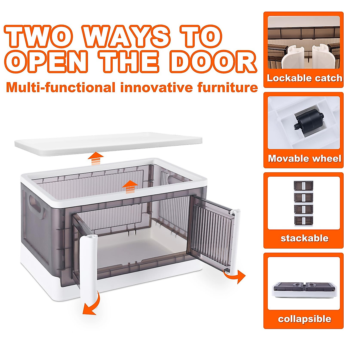 HoneySky 34Quart Storage Bins with Lids and Wheels, Stackable & Collapsible Closet Organizers and Storage, Foldable Storage Containers Plastic Shelves for Clothes Shoe Book, White, 4 Pack