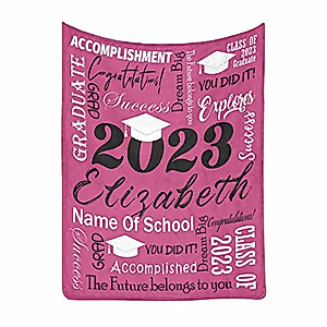 MyPupSocks Custom Graduation Blanket Class of 2023, Congratulations Grad Blanket Personalized Fleece Throw Dark Pink Blanket 2023 for Sister Daughter Granddaughter Bedroom Sofa Birthday Gifts 40x50