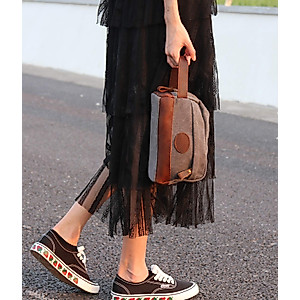 Vintage Leather Canvas Travel Toiletry Bag Shaving Dopp Kit #A001 (Grey)