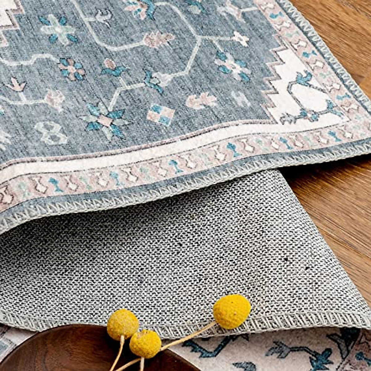 DECOMALL Rina Entryway Rugs, Bohemian Vintage Washable Non Skid Rug for Kitchen, Bathroom,2' x 3',Grey Blue