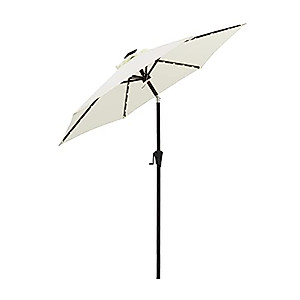 FLAME&SHADE 7.5 ft Solar Powered Outdoor Market Patio Table Umbrella with LED Lights and Tilt, Ivory
