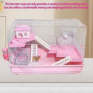kathson Hamster Cages and Habitats Large Gerbil Cage with Accessories Hut Exercise Wheel Water Bottle Bowl Bathtub Small Animal Basic Cage for Syrian Hamster，3- Levels，22" L x 12.5" W x 14" H，Pink