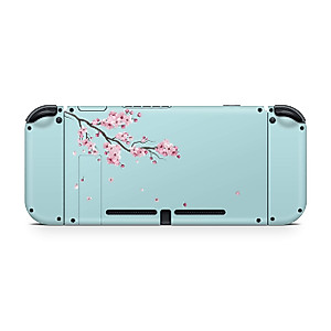 Tacky Design Sakura Blue Skin Compatible with Nintendo Switch Skin Wrap Cover, Blossom Flowers Skin for Nintendo Switch Stickers, Premium Vinyl 3M Full Wrap Decal.