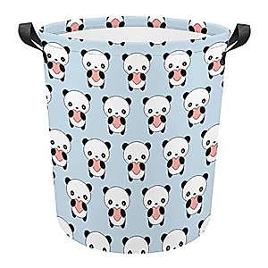 Cute Panda Heart Large Laundry Basket Hamper Bag Washing with Handles for College Dorm Portable