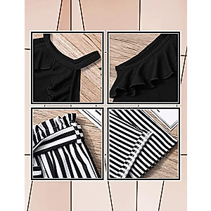 MIGU Girls Clothes Size 5T-6T Girls Clothes Summer Outfits black Sleeveless T-shirt Top + Stripe Pants + Headband 3Pcs Kids Girls Clothes Little Girl Clothes Size 5t 6t