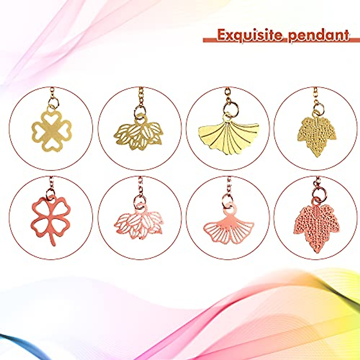 8 Pieces Metal Bookmarks Flowers with Chain Hollow Design Leaf Bookmark Personalized Handmade Present for Reader, Book Lovers, Writers, Students, Teachers, Gold and Rose Gold