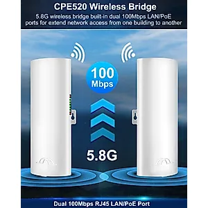 Wireless Bridge, bluedery 5.8G Outdoor CPE Point to Point Long Range Access with 14DBi High Gain Antenna, PoE Adapter, 2 RJ45 LAN Ethernet Port, 2-Pack