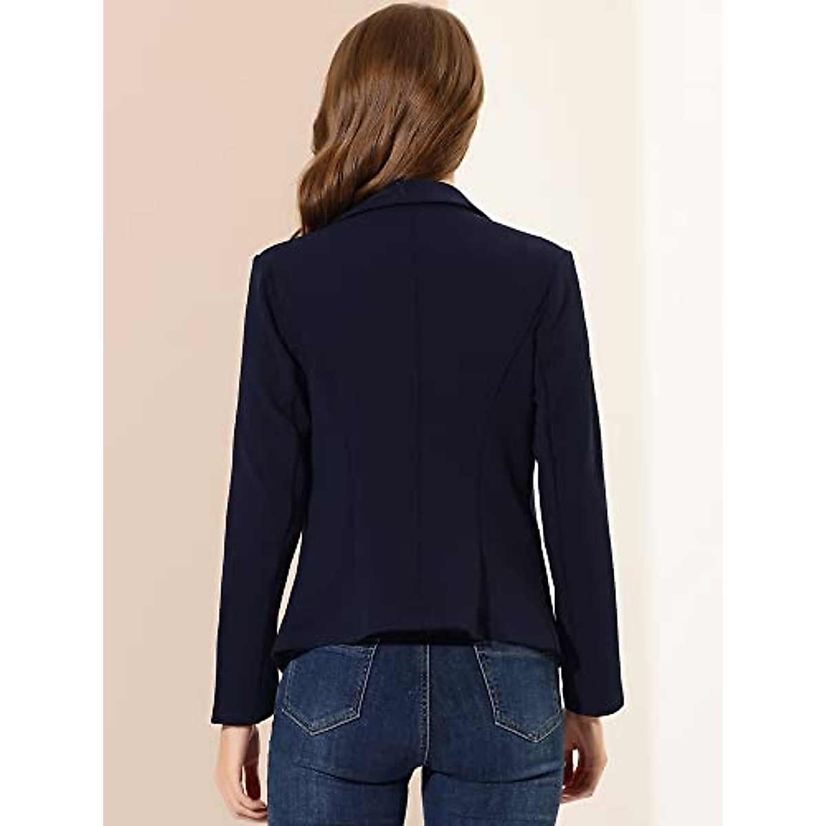 Allegra K Women's Work Office Lapel Collar Stretch Jacket Suit Blazer Small Navy Blue