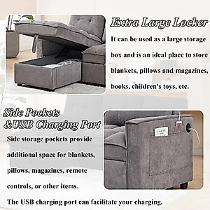 lunhung 78" L-Shaped Sofa,Reversible Sleeper Sectional Sofa with Pull-Out Bed,Comfy Tufted Sectional Couch with USB Port,Storage Chaise&Side Pocket,Furniture Set for Living Room,Small Space