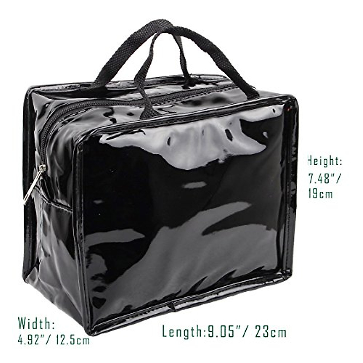 iToolai Zipper Mini Patent PU Leather Waterproof Reusable Lunch Bags Insulated Tote Bag,Black