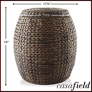 Casafield Round Storage Basket with Lid - Espresso, Handwoven Water Hyacinth Organizer for Laundry, Blankets, Plants, Bedroom, Living Room, Home Office