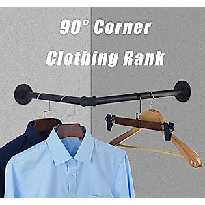 AddGrace Industrial Pipe Garment Rack Iron Wall Mounted Right Angle Corner Clothing Rack with Screws DIY Home Storage Display (Black) 18.1"