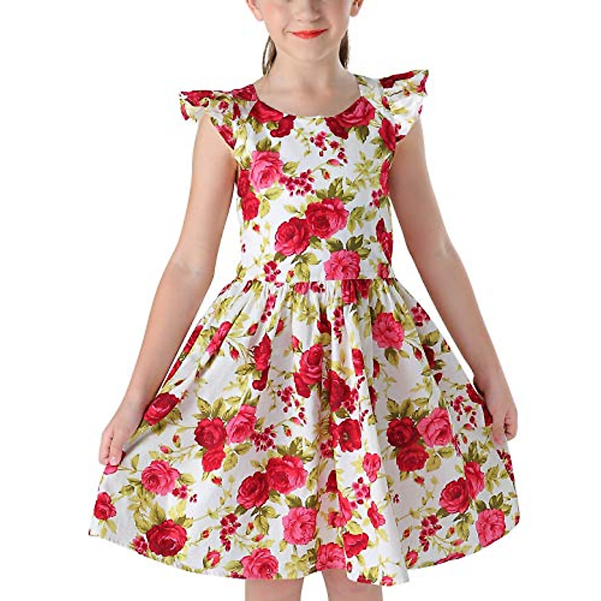 Floral Infant Backless Spring Summer Girls Sundress Clothes,D9#1,5-6 Years(130)