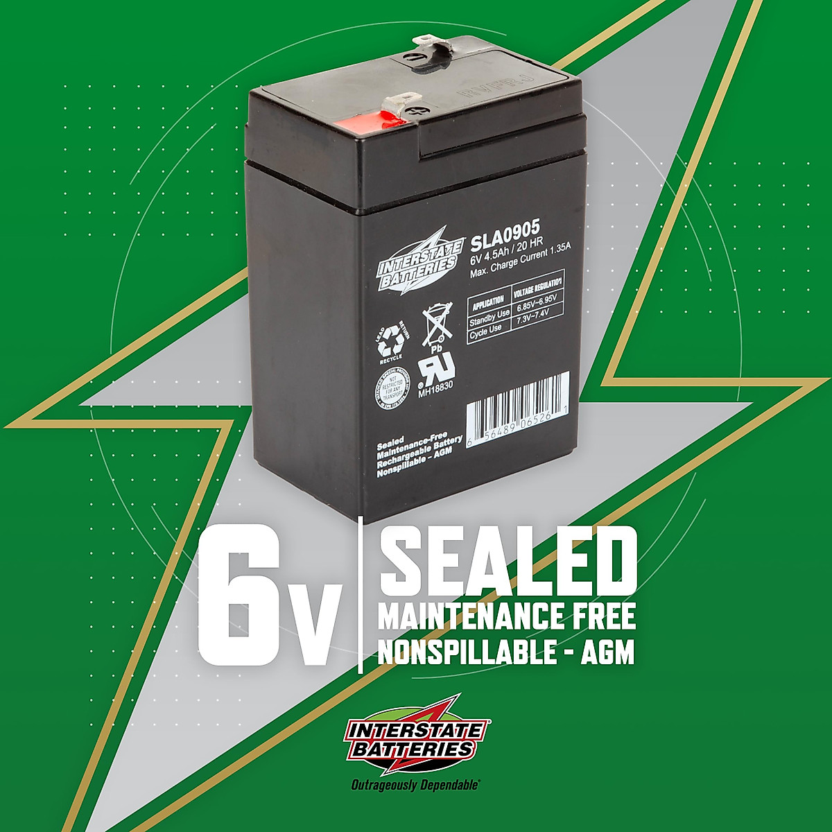 Interstate Batteries 6V 4.5Ah Battery (F1 Terminal) SLA AGM VRLA Rechargeable Replacement for Blood Pressure Monitors, Oxygen & Pulse Meters, Deer Feeders, Medical Devices (SLA0905)
