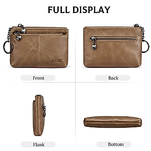 S-ZONE Genuine Leather Coin Purse Women Small Change Wallet Pouch Card Holder with Keychain Gift Box