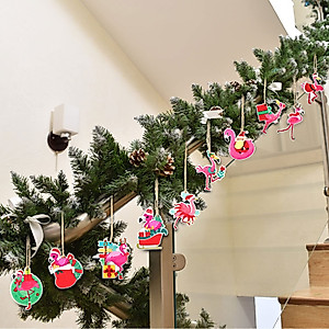 Chunful 24 Pink Flamingo Christmas Ornaments with Santa Hat - Decorative Hanging Ornaments for Xmas Tree & Party