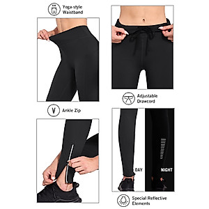 BALEAF Women's Fleece Lined Leggings Water Resistant Winter Clothes Running Tights Cold Weather Hiking Pants Zip Pockets Black L