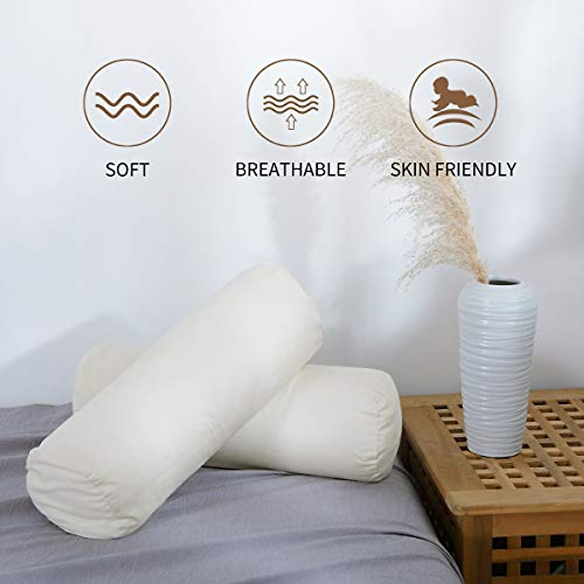 Lofe Organic Cotton Pillow Case - One Pack 17''×6'' Cylindrical Pillow Cover - 100% GOTS Certified Organic Cotton - 300 TC Thread Count - Soft, Safe and Hypoallergenic - Off White