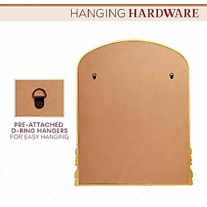 Wylde Iris 28.4x35 Inch English Estate Carved Arch Wood Wall Mirror, Antique Gold, Mirror for Entryway, Living Room, Bathroom