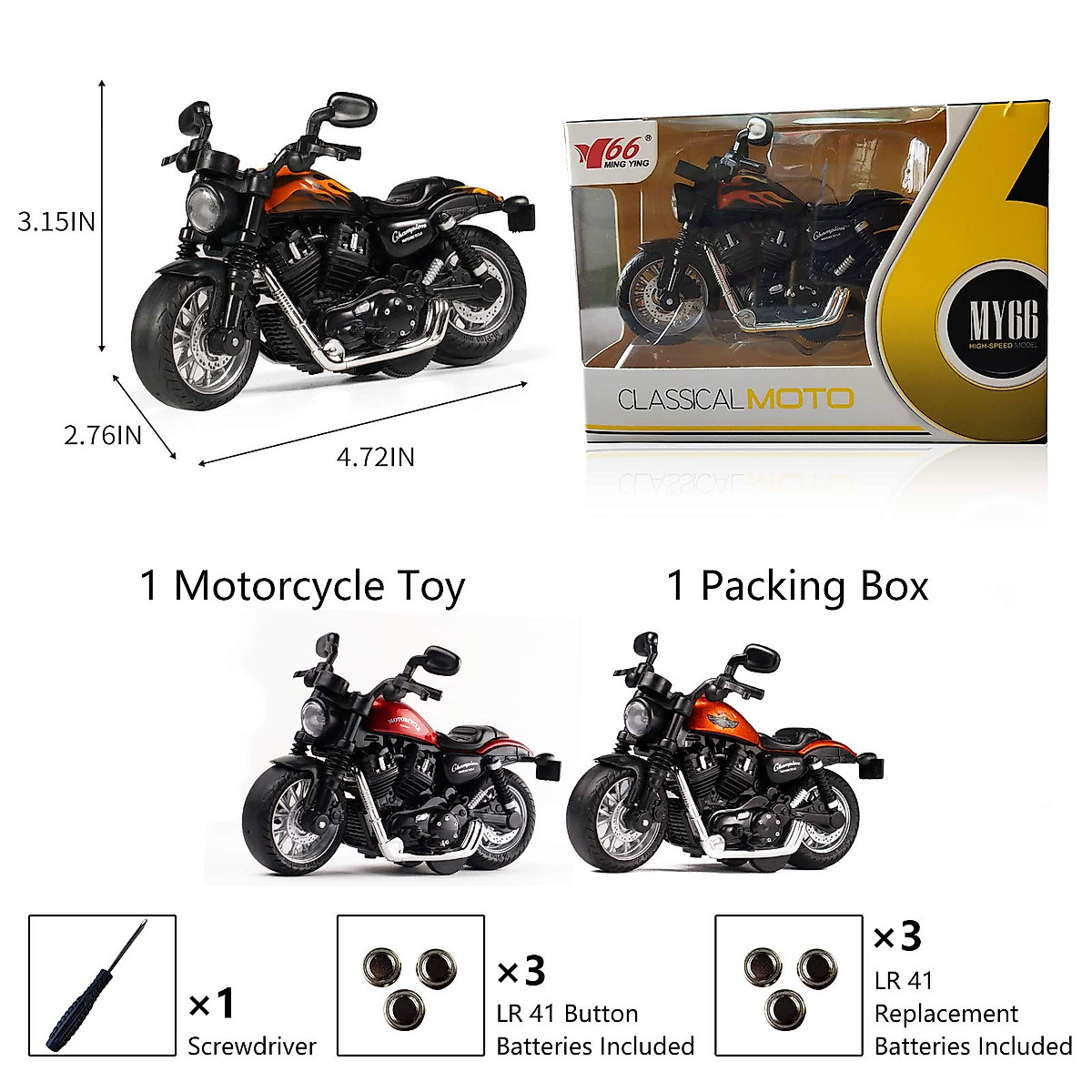 YA LE MING Mini Motorcycle Toy,with Light and Music Toys Motorcycle Model,Gift Toys for 3-9 Year Old Boys,Toy Motorcycles for Boys (Black)