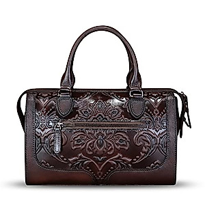 Genuine Leather Satchel for Women Embossed Leather Handbag Top Handle Bags Handmade Purse Crossbody Handbags Tote Bag (Coffee)