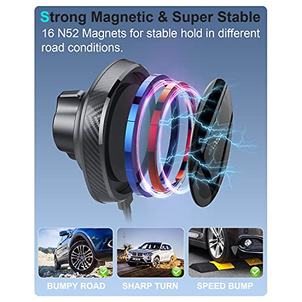 OQTIQ Magnetic Wireless Car Charger Mount for MagSafe Cup Holder Car Phone Mount Charger Adjustable Fast Charging with Cooling Fan Compatible with iPhone 14 13 12 Pro Max Mini [with QC 3.0 Adapter]