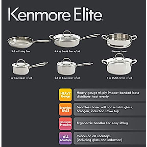 Kenmore Elite Devon Heavy Gauge Stainless Steel Tri-Ply Impact Bonded Induction Cookware Set, 10-Piece