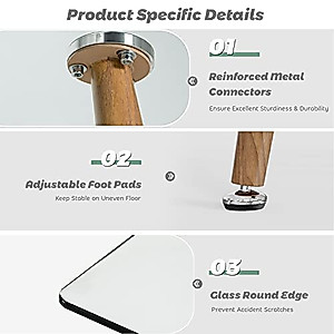 Tangkula Glass Dining Table, Modern Rectangular Table with Spacious Tempered Glass Tabletop & Wood Grain Steel Legs, Simplistic Kitchen Table, 51 x 27.5 x 29.5 Inch, Versatile Table for Home Office