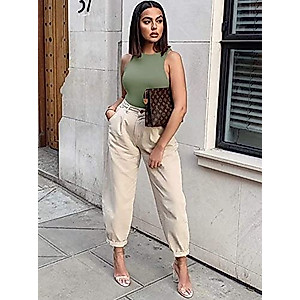 REORIA Womens Sexy Sleeveless Halter Neck Racer Back Leotard High Waist Thong Bodysuits Tank Tops Dark Green Large