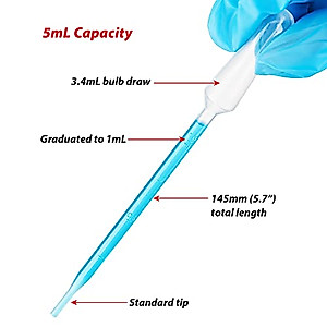 Globe Scientific 137038-100 LDPE Graduated Transfer Pipet, Large Bulb, Sterile, Individually Wrapped, Cellophane Pack, 145mm Length, 5.0mL Capacity (Pack of 100)