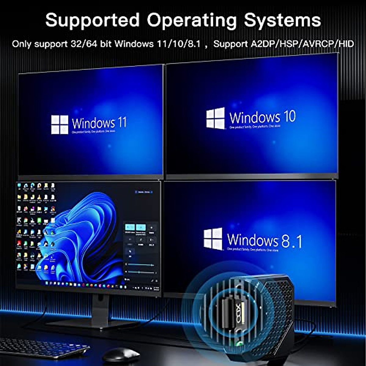 USB Bluetooth 5.3 Adapter for Desktop PC, Real Plug & Play Mini EDR Bluetooth Dongle Receiver & Transmitter for Laptop Computer Support Headphones Keyboard Mouse Speakers Printer Windows 11/10/8.1