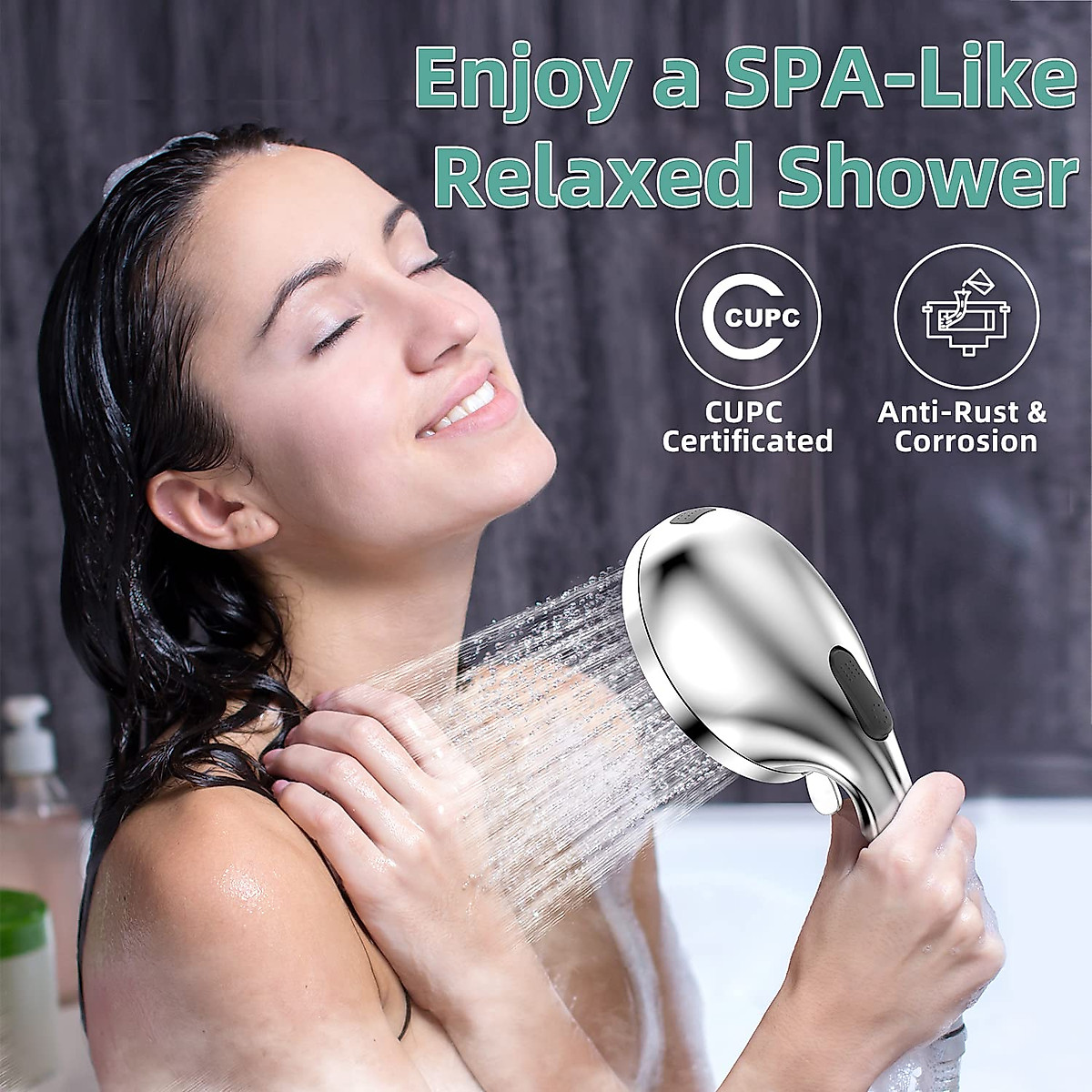 High-Pressure 9-Setting Handheld Shower Head Set- Extra Long 6 ft Durable & Flexible Stainless Steel Hose - Adjustable Brass Bracket | Anti-Clog Nozzles| Enjoy Spa Experience Shower Chrome