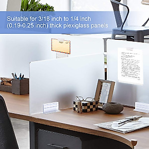 Lenink 10Pcs Adhesive Sneeze Guard Holder, Self Adhesive Plexiglass Holder Stand with 5Pcs Label Clips for 3/16" to 1/4" Thick Fasten Acrylic Panels Plexiglass Sheets