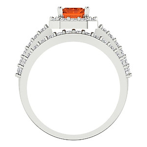 Clara Pucci 2.20ct Emerald Cut Halo Solitaire Simulated Ruby Engagement Promise Anniversary Bridal Ring Band set 18K White Gold 6.5