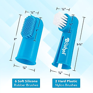 BOSHEL Oral Care Dog Toothbrush Set - 2 Long Handled Double Sided Toothbrushes + 9 Baby Finger Toothbrushes for Dogs & Cats Teeth Cleaning - Oral Care Kit for All Pet Breeds Keeps Teeth & Gums Healthy