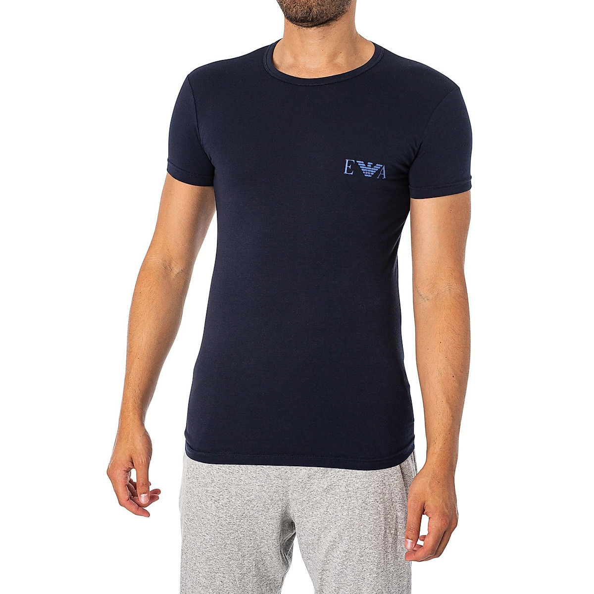 Emporio Armani Men's Bold Monogram 2 Pack T-Shirt, Marine/Marine