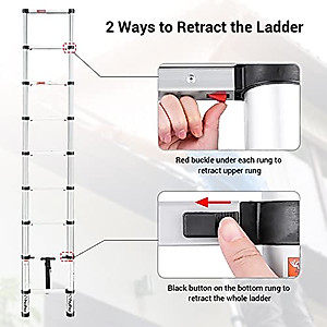 Ohuhu 8.5 FT Aluminum Telescoping Ladder, One-Button Retraction Heavy Duty Extension Ladder for Home, ANSI Certified Collapsible Ladders with Safe Slow Restoring for RV Roof Loft
