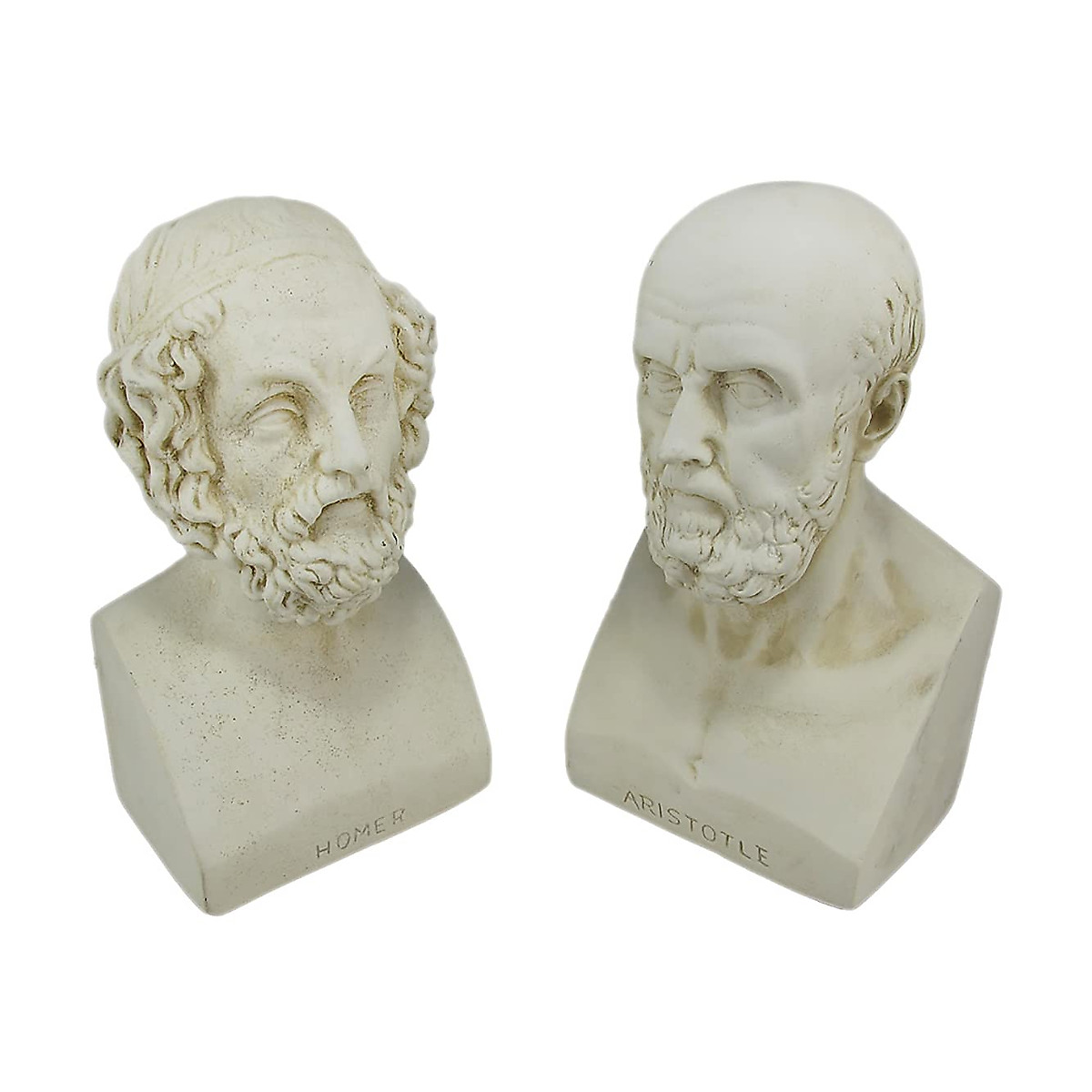 Aristotle and Homer Bust Antique White Plaster Bookends: Timeless Grecian Philosophy Sculptures, 8 Inches High, Decorative Pillars of Wisdom for Your Bookshelves