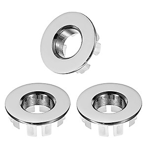 uxcell 3pcs Sink Overflow Rings, Bathroom Kitchen Basin Trim Bath Sink Hole Round Hollow Brass Overflow Drain Cover Insert in Hole (Silver Tone)