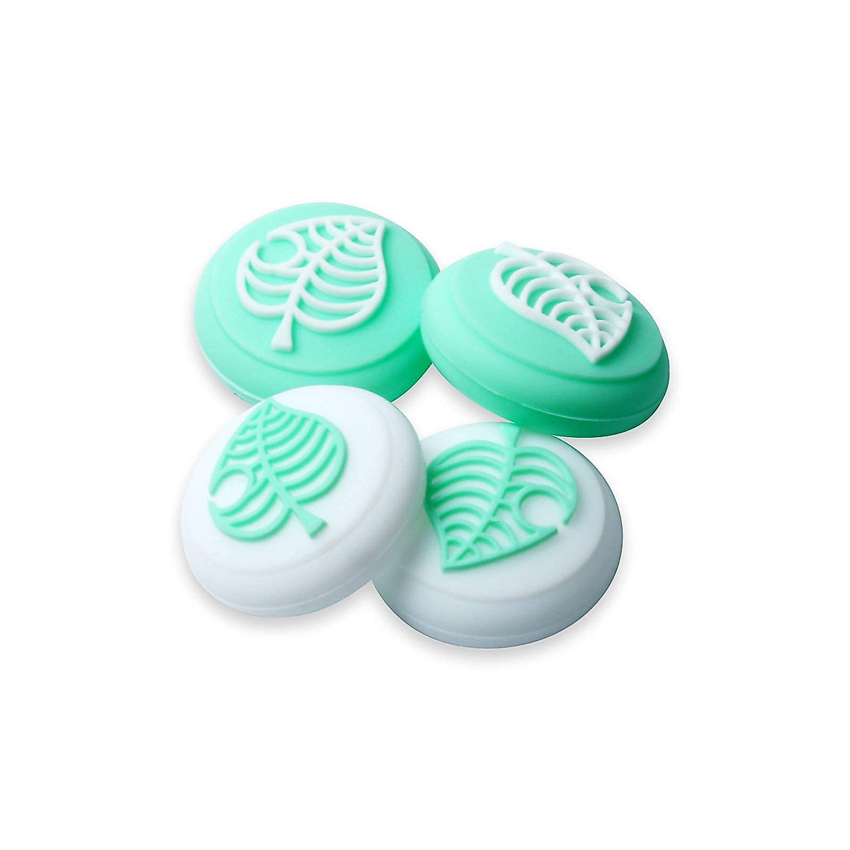HUAYUWA 4 Pack Leaf Design Thumb Grip Caps for Switch & Switch Lite Joy-Con Controller Silicone Cover Joystics Caps (Green&White)