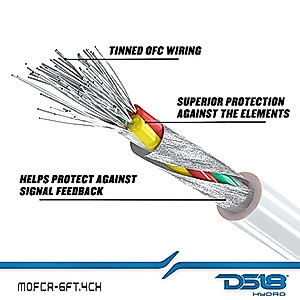 DS18 MOFCR-6FT.4CH 6 Foot 4 Channel Waterproof OFC Marine RCA Audio Interconnect Stereo Cable - 6 Feet
