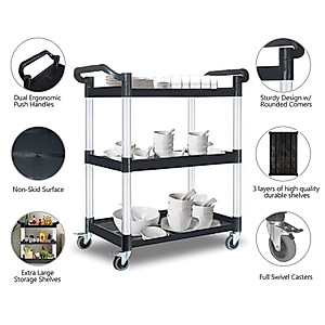 IMGZAR Utility Carts with Wheels Rolling Cart Heavy Duty Food Service Cart for Kitchen Warehouse Office, Free Rubber Hammer, Lockable Wheels, 500 Lbs Capacity 31.5''L X 17''W X 38''H Black