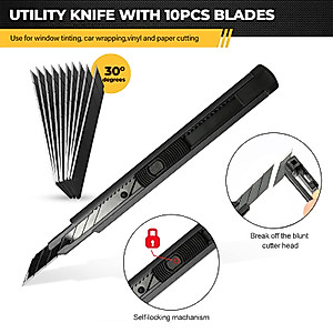 Gomake Vehicle Vinyl Wrap Window Tint Film Tool Kit Include 4 Inch Felt Squeegee, Retractable 9mm Utility Knife and Blades, Zippy Vinyl Cutter and Mini Go Corner Squeegee for Car Wrapping (5 Tools)