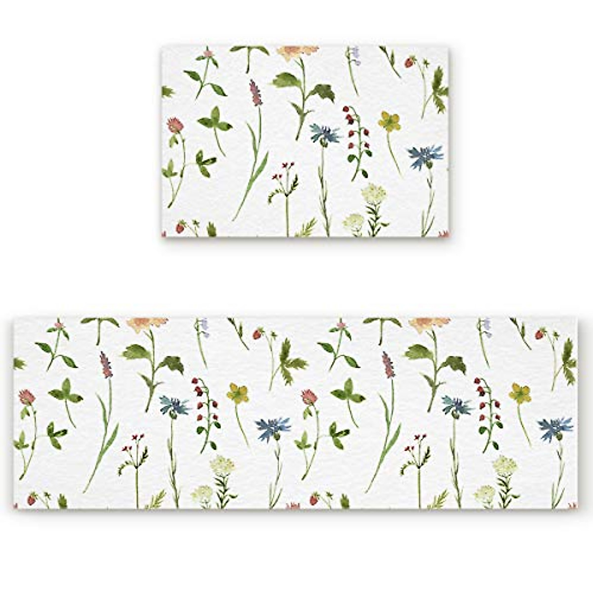 Aomike Kitchen Mats 2 Piece, Wildflower Bellflower Flower Collection Doormat, Absorbent Kitchen Rugs Set Inside Floor Mat for Kitchen/Office/Entryway, 21.5" x 23.6"+21.5" x 47.2"