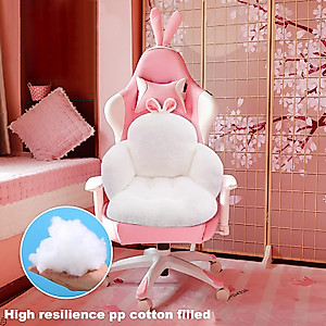 QYA Computer Chair Cushion White, Cute Seat Cushion with Backrest Non-Slip, Kawaii Chair Pillow for Gamer Chair, Comfy Chair Cushion for Bedroom (32"x 18", White Bunny)