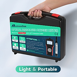 Mxmoonfree Optical Dissolved Oxygen Meter, 16 Ft Optical DO Probe with a Storage Case