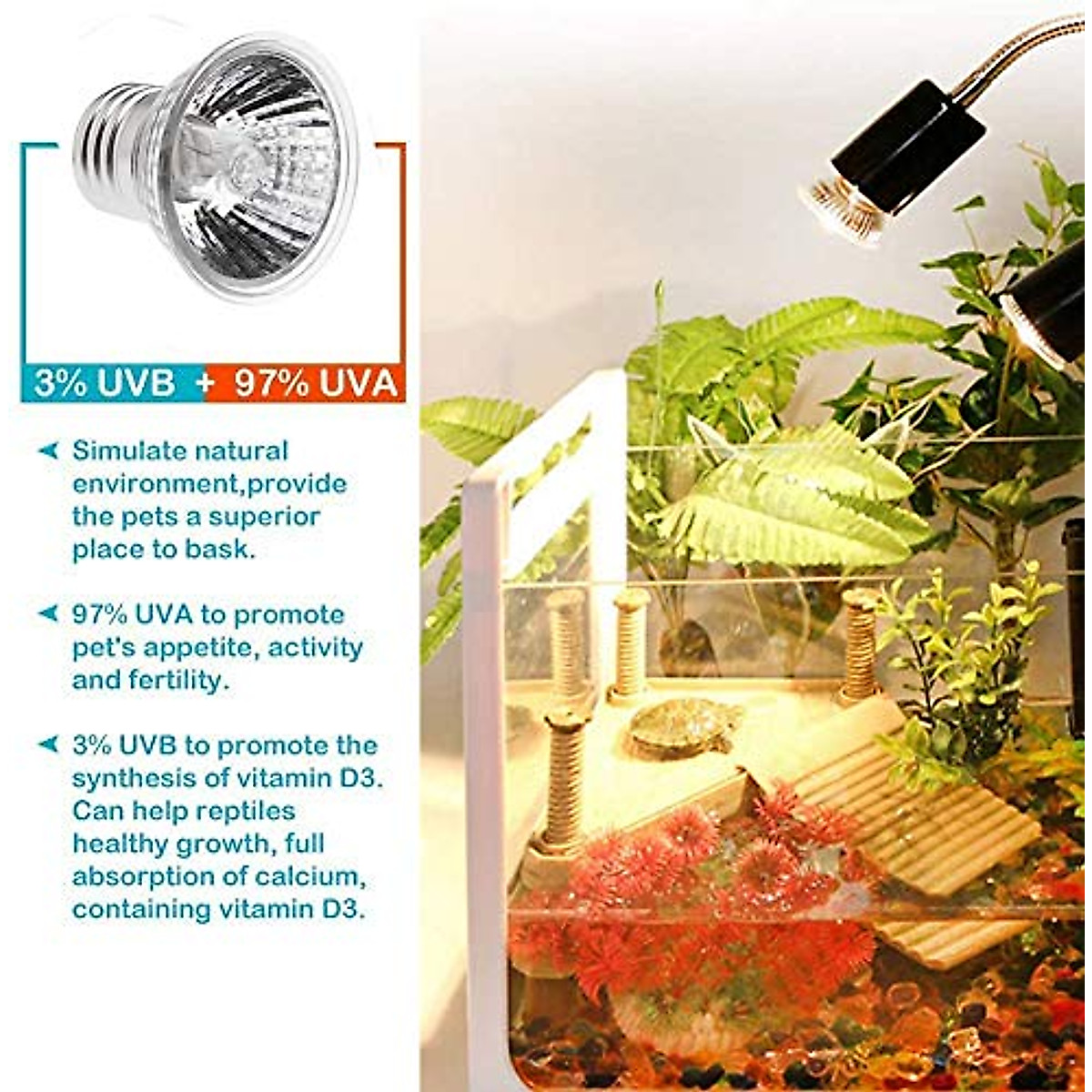 YXW UVA+UVB Bulbs, Heat and Light for Reptiles and Amphibian Tanks, Terrariums and Cages | Works with Various Lamp Fixtures