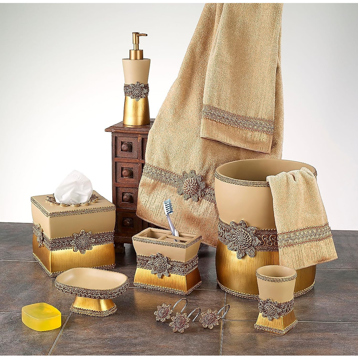 Avanti Linens 11166BGTE Braided Medallion Toothbrush Holder, Medium, Multicolor , Gold