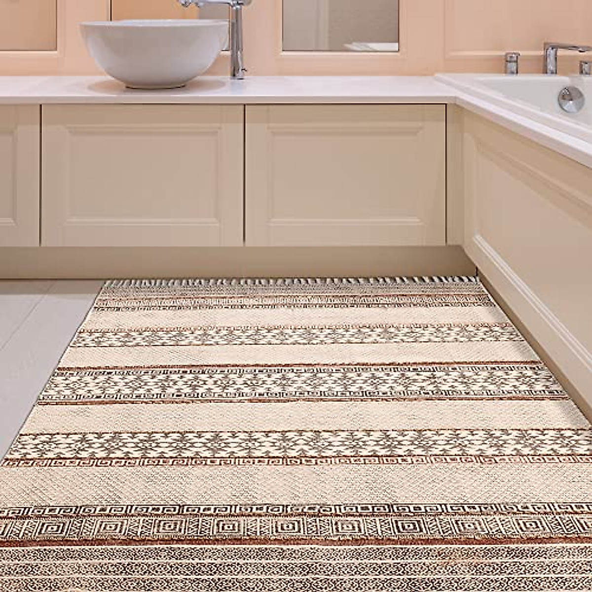 Casavani Rag Rug Collection Geometrict Rug - Black and Gray, Handmade Boho Stripe Cotton, Ideal for High Traffic Area in Entryway Living Room Bedroom Bathroom 4x15 Feet Runner